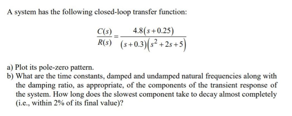 Solved A system has the following closed-loop transfer | Chegg.com
