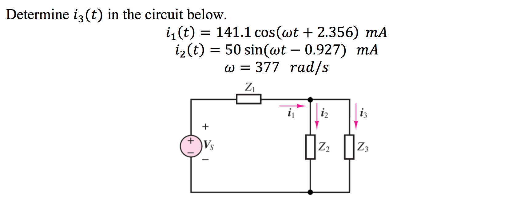 Solved Determine i3 (t) in the circuit below. i1(t) = 141.1 | Chegg.com
