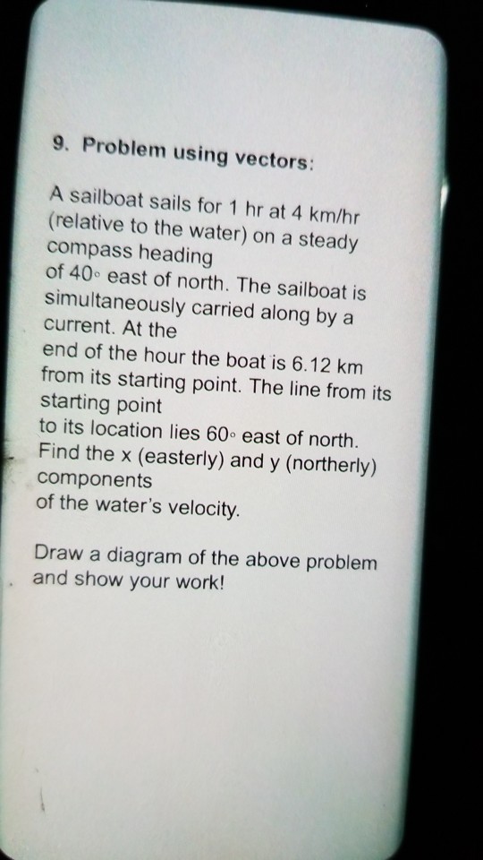 Solved 9. Problem using vectors: A sailboat sails for 1 hr | Chegg.com