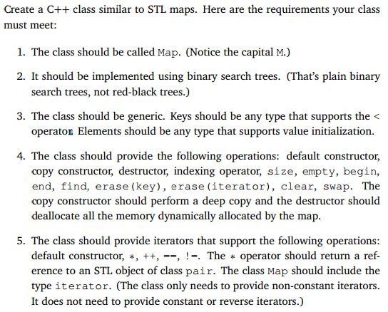 Solved Create a C++ class similar to STL maps. Here are the | Chegg.com