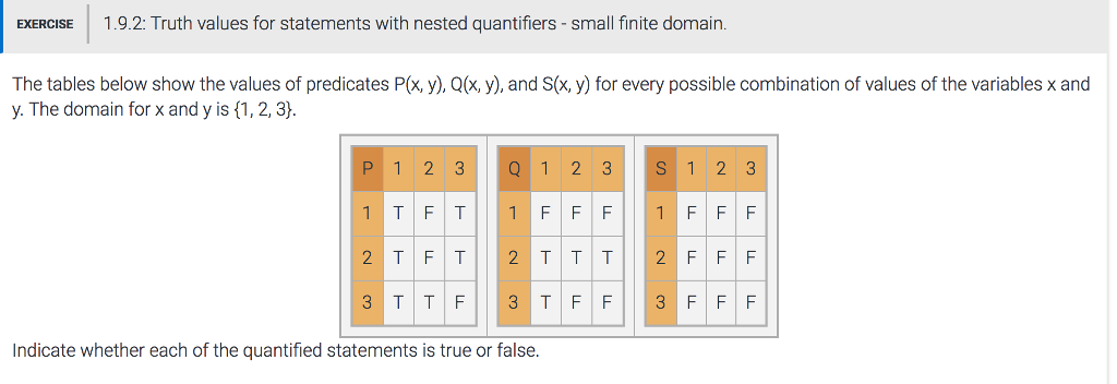 Solved EXERCISE 1.9.2: Truth values for statements with | Chegg.com Solved EXERCISE 1.9.2: Truth values for statements with | Chegg.com