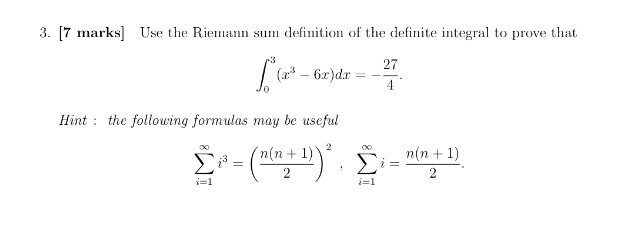 Solved Use The Riemann Sum Definition Of The Definite