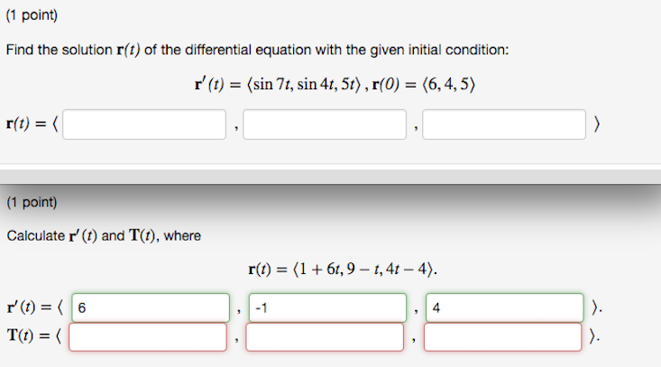 Solved (1 point) Find the solution r(t) of the differential | Chegg.com