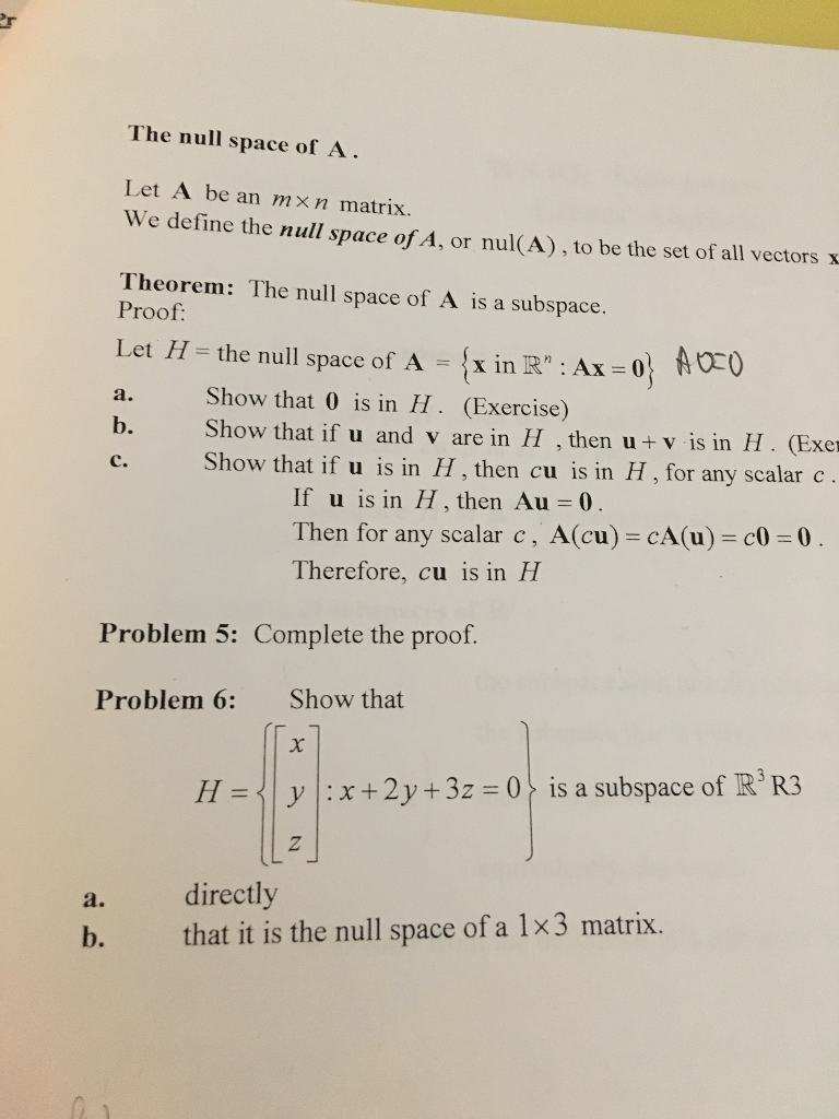 Solved The null space of A Let A be an m×n matrix. We define | Chegg.com