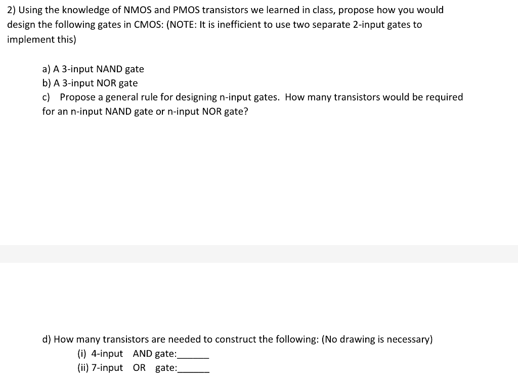 Solved 2) Using the knowledge of NMOS and PMOS transistors | Chegg.com