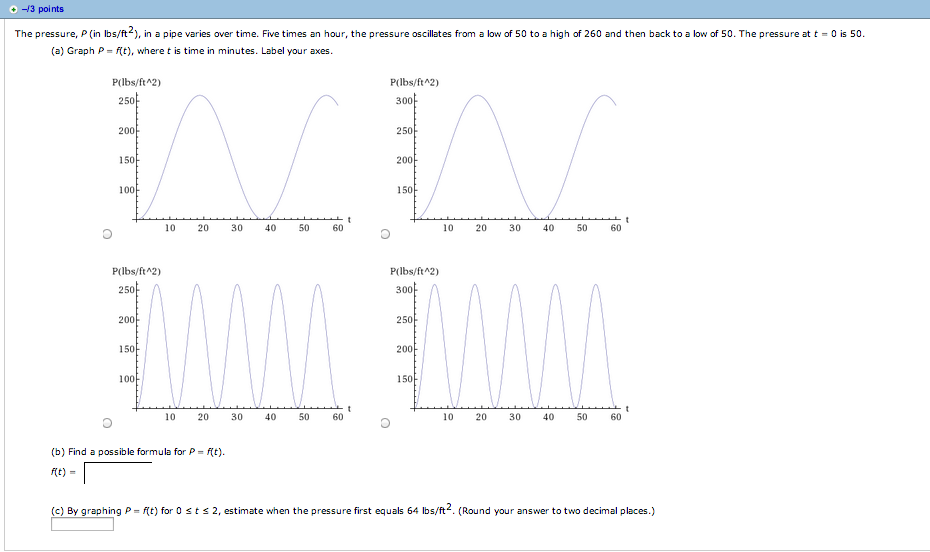 Solved The pressure, P(in lbs/ft2), in a pipe varies over | Chegg.com