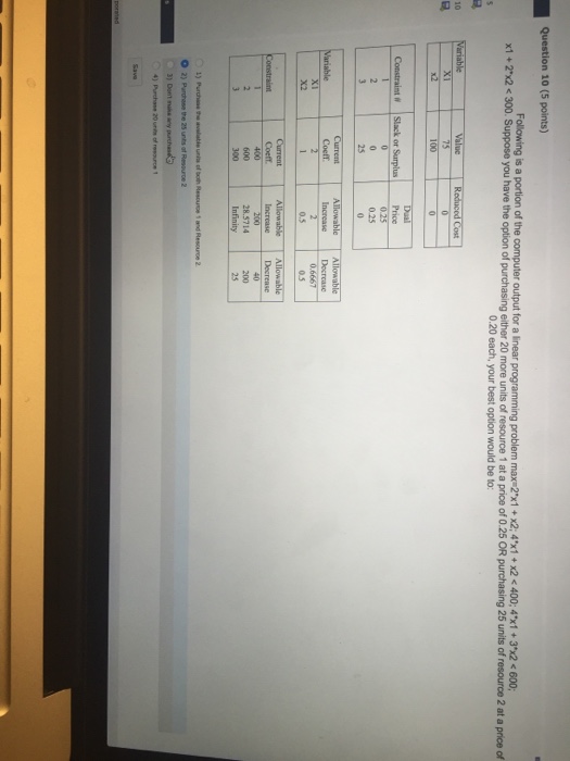 Solved Following is a portion of the computer output for a | Chegg.com