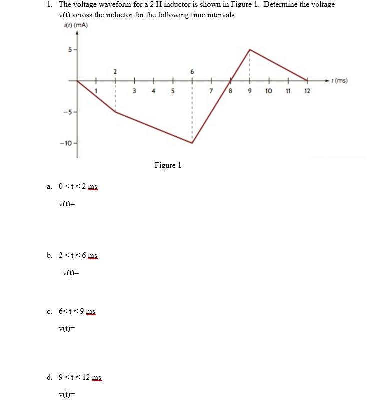 Solved 1. The voltage waveform for a 2 H inductor is shown | Chegg.com