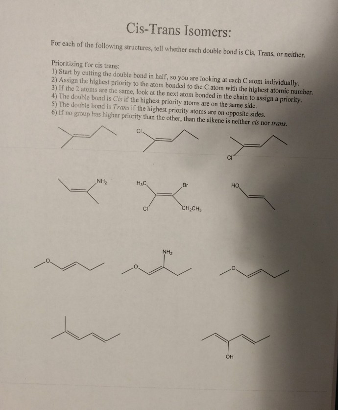 Solved Cis-Trans Isomers: For each of the following | Chegg.com