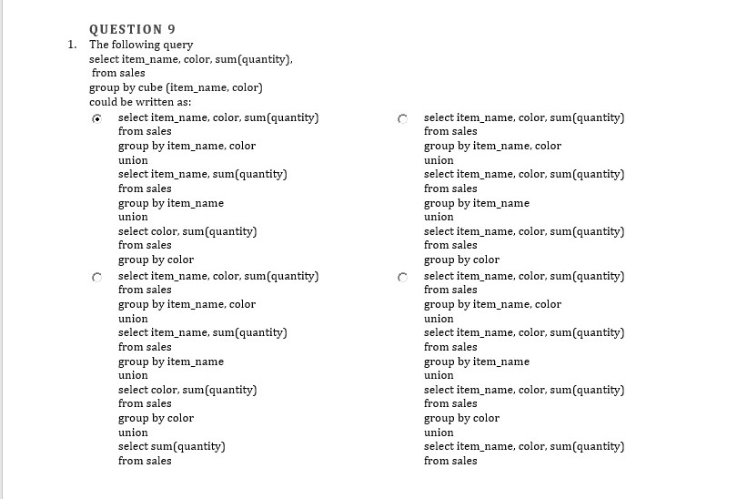 Solved QUESTION 9 The following query select item name, | Chegg.com