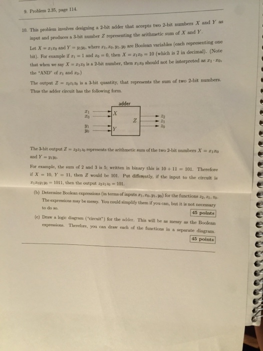 Solved This problem involves designing a 2-bit adder that | Chegg.com
