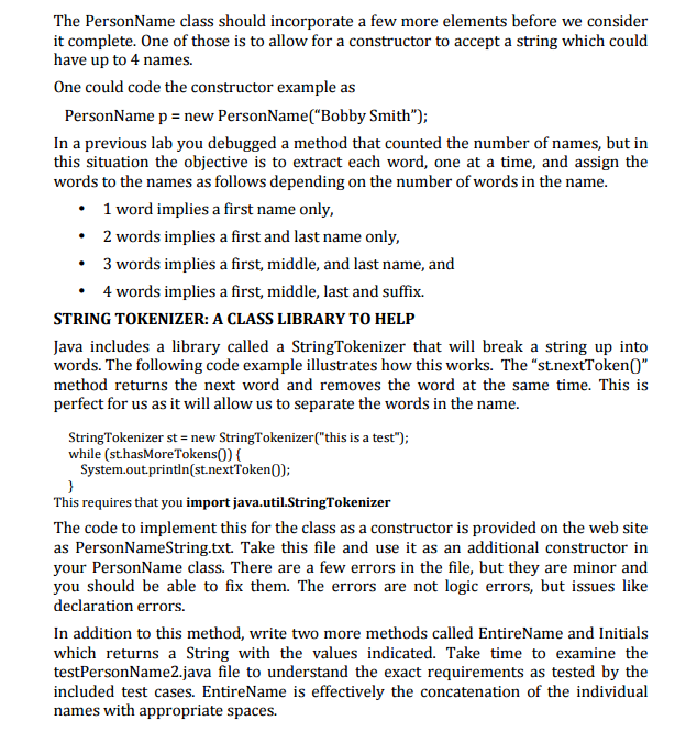 Solved The PersonName class should incorporate a few more | Chegg.com