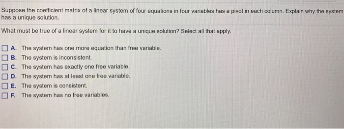 Solved Suppose the coefficient matrix of a linear system of | Chegg.com
