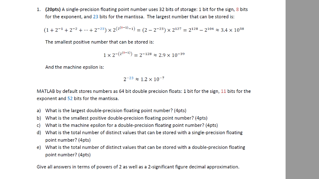 Solved 1. (20pts) A single-precision floating point number | Chegg.com