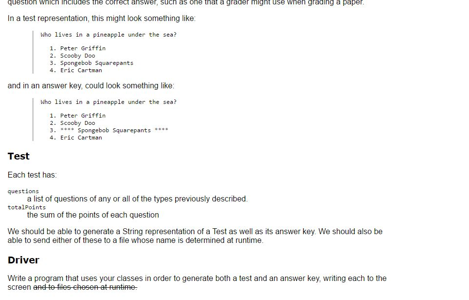Solved Design a class hierarchy used to represent test | Chegg.com