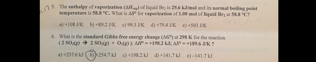 Solved The enthalpy of vaporization (delta H_vap) of liquid | Chegg.com