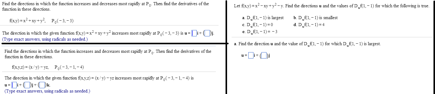 Solved Find the directions in which the function increases | Chegg.com