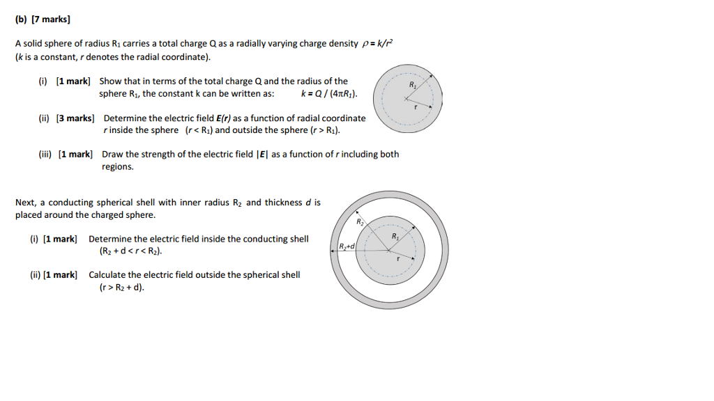 Solved (b) [7 marks] /f A solid sphere of radius R1 carries | Chegg.com