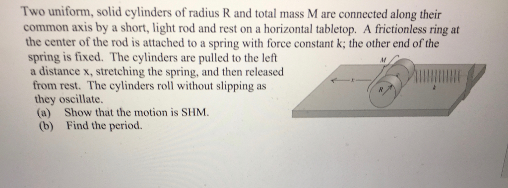 Solved Two uniform, solid cylinders of radius R and total | Chegg.com