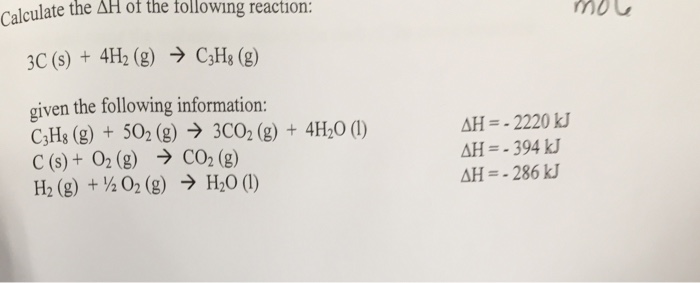 Solved Calculate the delta H of the following reaction: | Chegg.com