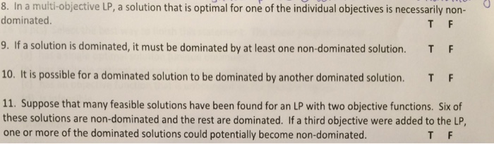 Solved In a multi-objective LP, a solution that is optimal | Chegg.com