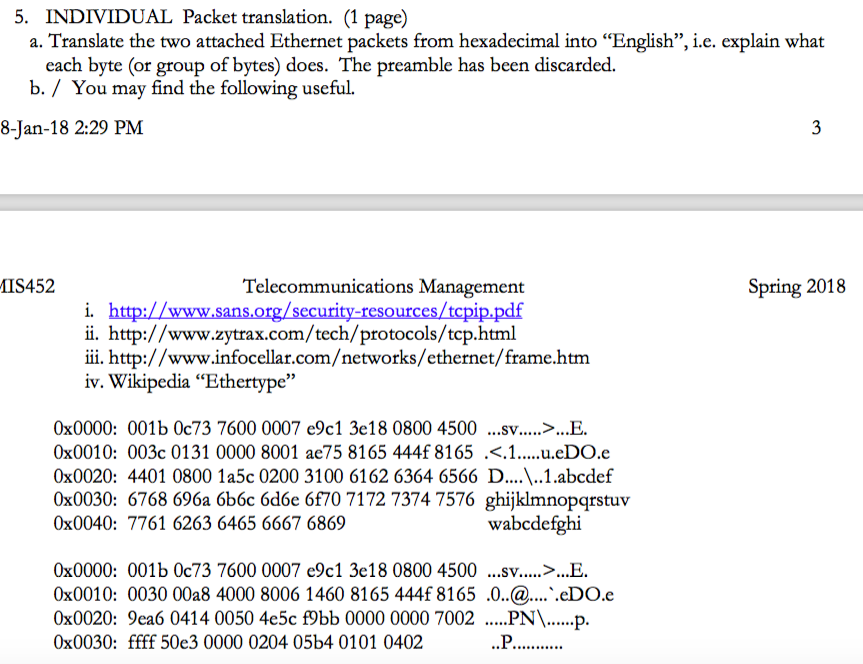 5. INDIVIDUAL Packet translation. (1 page) a. | Chegg.com