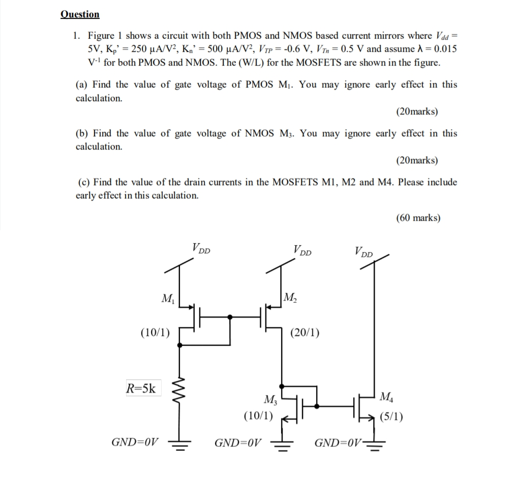 Solved Question 1. Figure 1 shows a circuit with both PMOS | Chegg.com