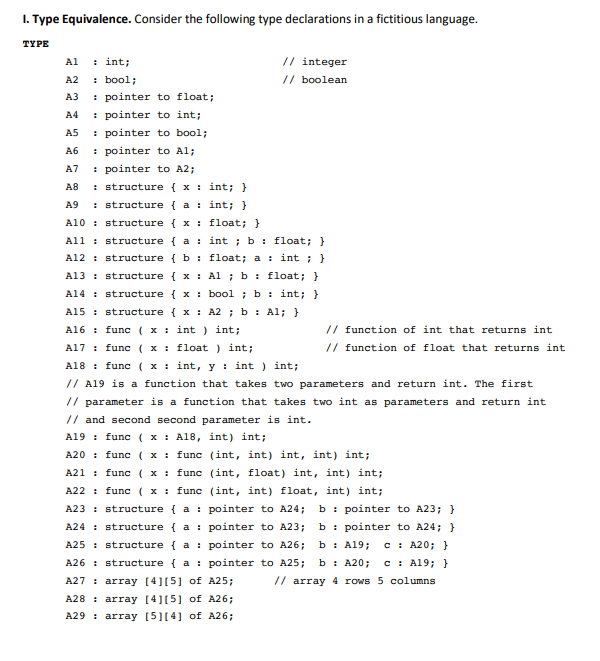 Solved I. Type Equivalence. Consider the following type | Chegg.com
