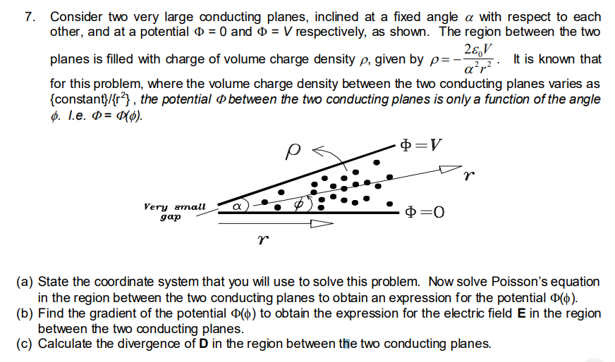 Solved 7. Consider two very large conducting planes, | Chegg.com