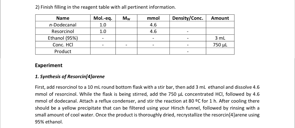 Solved 2) Finish Filling in the reagent table with all | Chegg.com