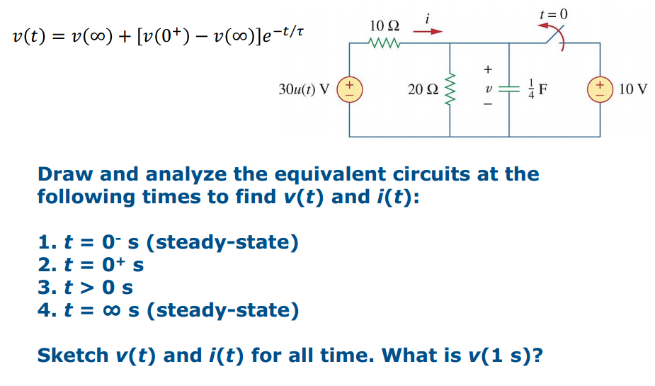 Solved v(t) = v(infinity) + [v(0+) - v(infinity)]e-t/tau | Chegg.com