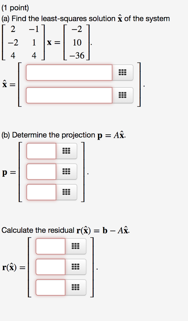 Solved (1 point) (a) Find the least-squares solution x of | Chegg.com