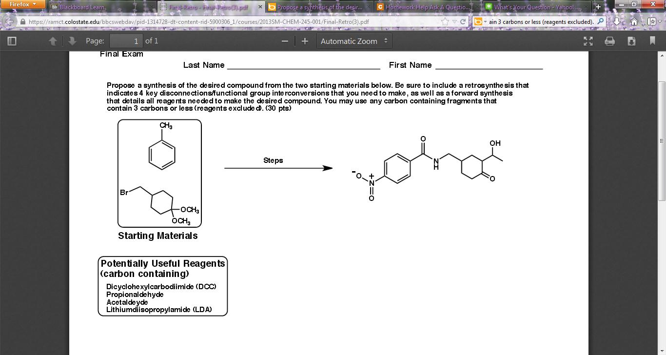 Solved Propose a synthesis of the desired compound from the | Chegg.com