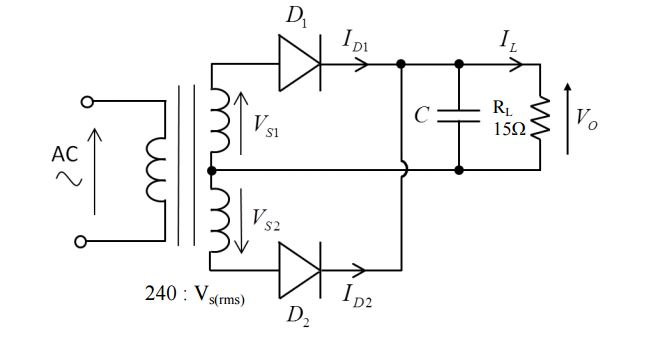 Solved The full wave bridge rectifier circuit below is used | Chegg.com