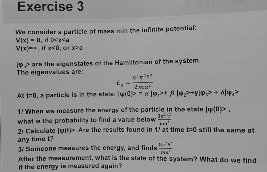 Exercise 3 e consider a particle of mass min the | Chegg.com