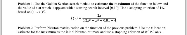 Problem 1. Use the Golden Section search method to | Chegg.com
