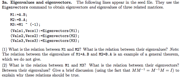 Solved 3a. Eigenvalues and eigenvectors. The following lines | Chegg.com