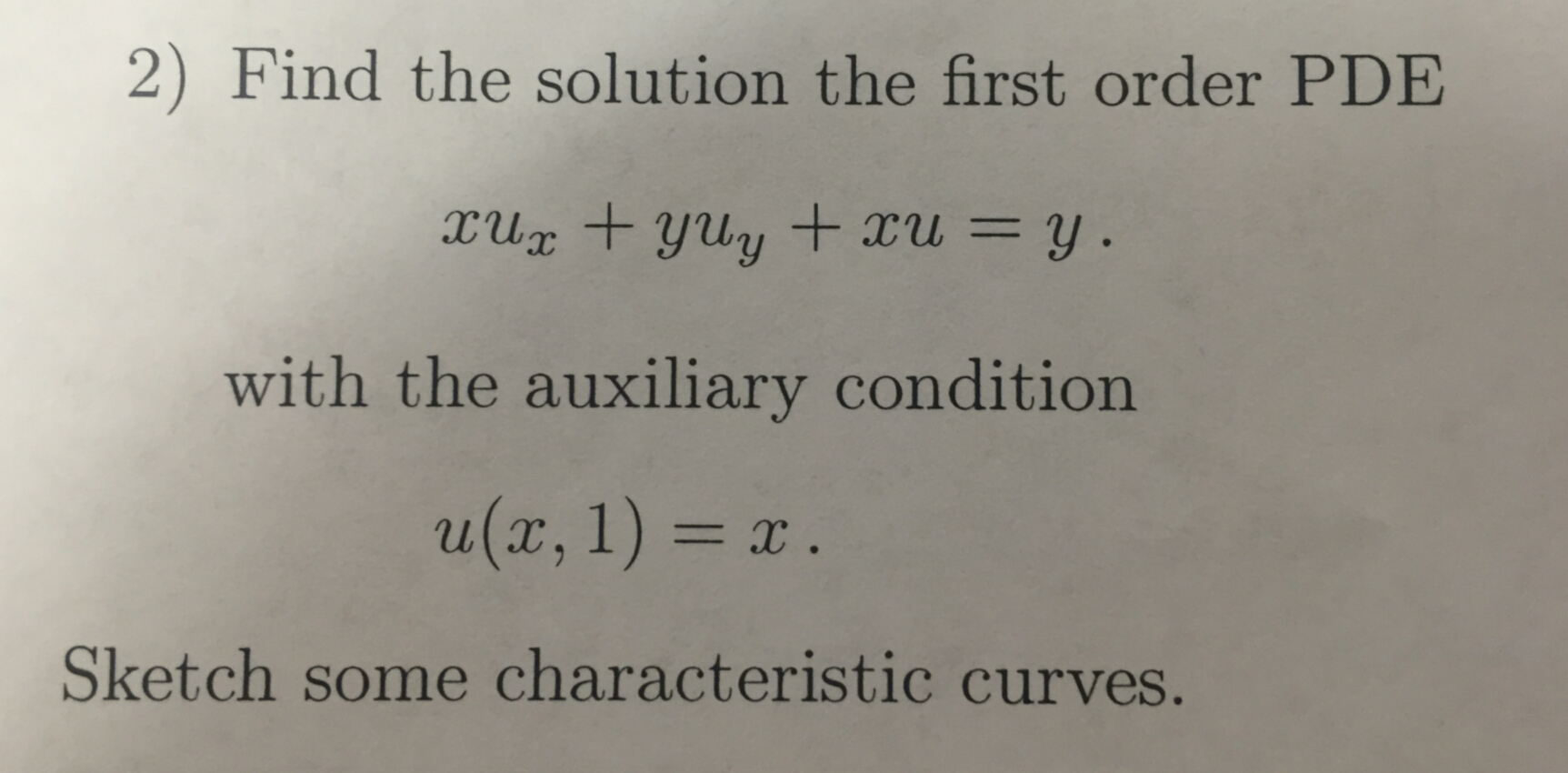Find the solution the first order PDE xux + yuy + xu | Chegg.com