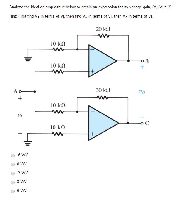 Solved Analyze the ideal op-amp circuit below to obtain an | Chegg.com