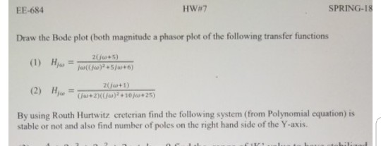 Solved EE-684 HW#7 SPRING-18 Draw the Bode plot (both | Chegg.com