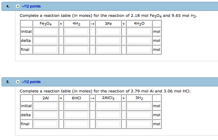 Solved Fill in Reaction Tables | Chegg.com