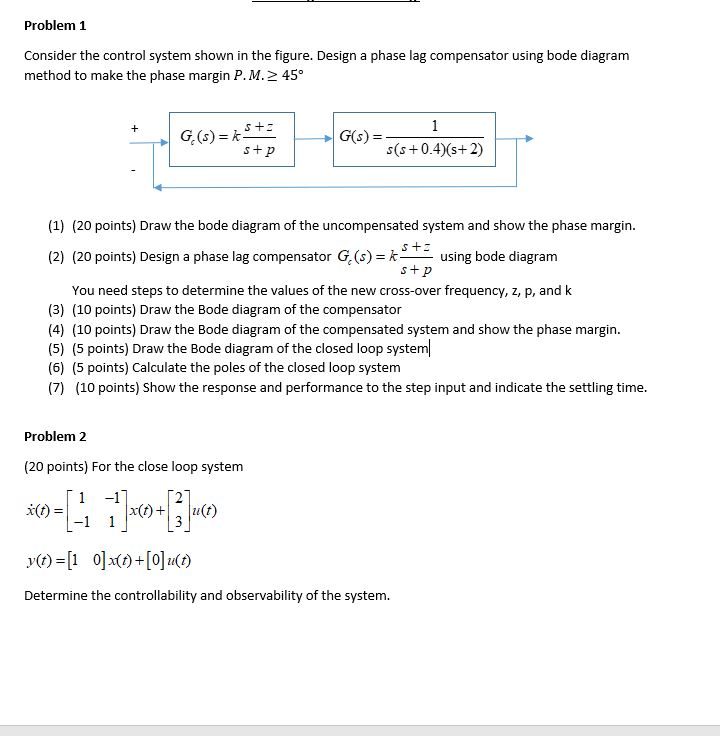 Solved Problem 1 Consider the control system shown in the | Chegg.com