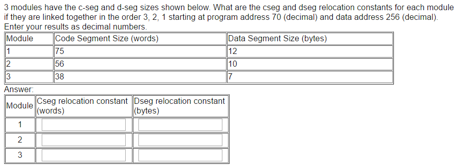 Solved 3 modules have the c-seg and d-seg sizes shown below. | Chegg.com