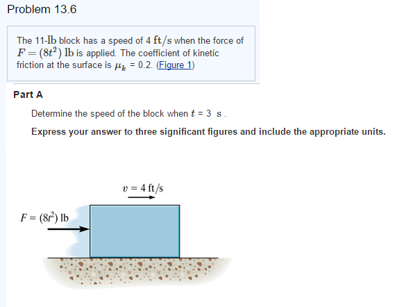 Solved The 11-lb block has a speed of 4 ft/s when the force | Chegg.com
