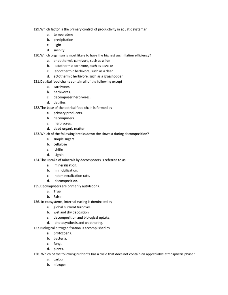 Solved 129.Which factor is the primary control of | Chegg.com