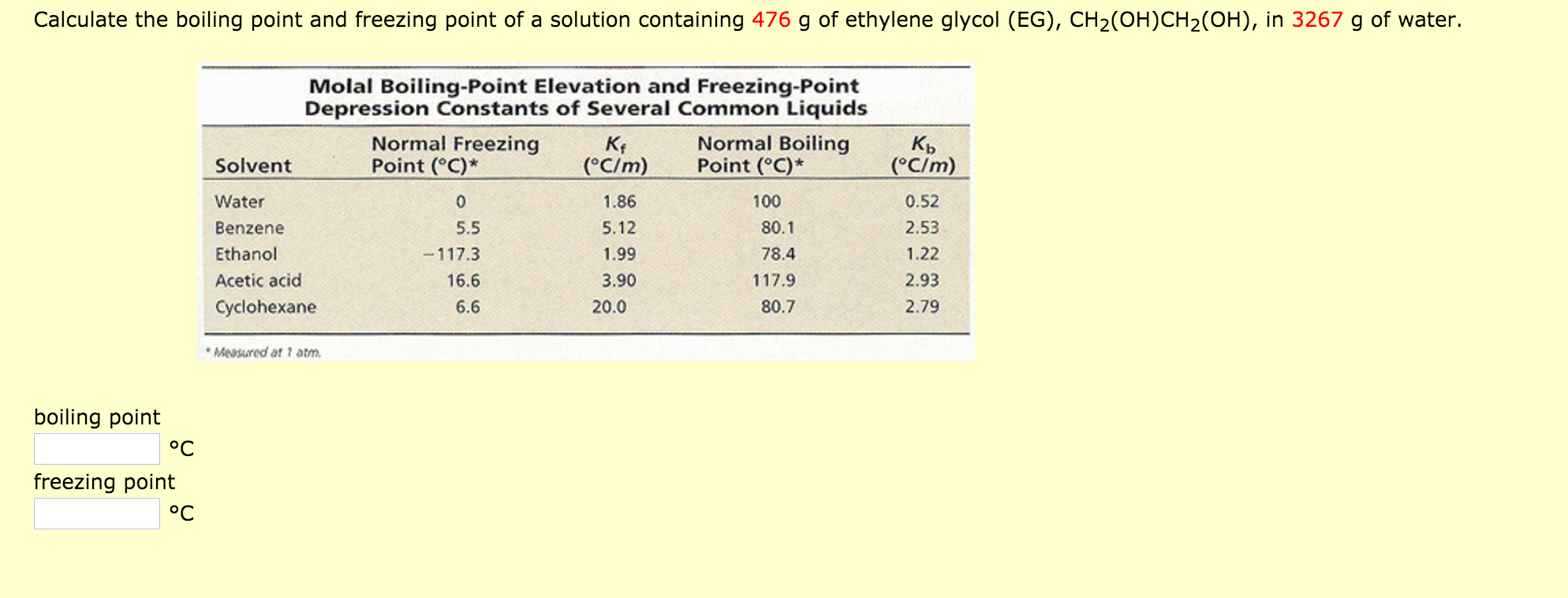 Solved Calculate the boiling point and freezing point of a | Chegg.com