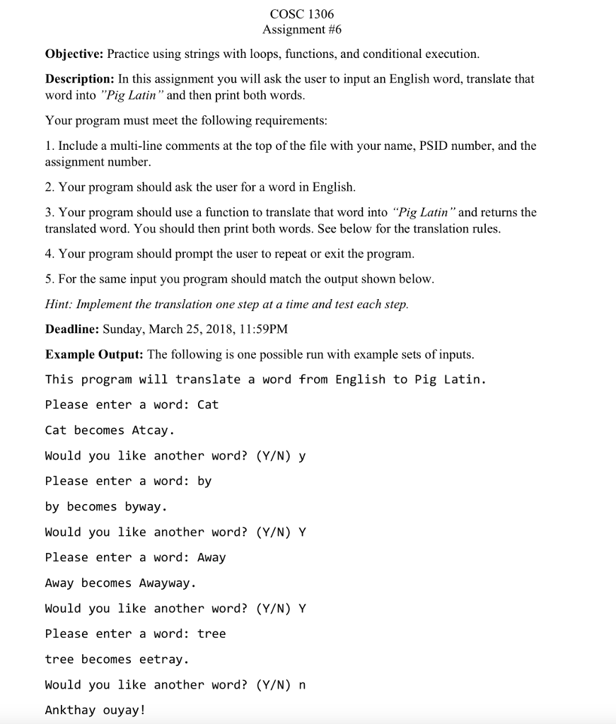 Cosc 1306 Assignment 6 Objective Practice Using