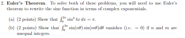 Solved 2. Euler's Theorem. To solve both of these problems, | Chegg.com
