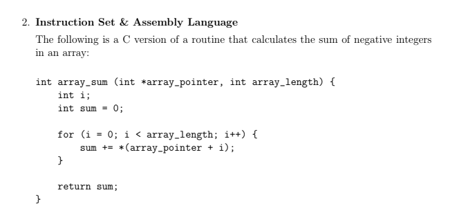 Solved 2. Instruction Set & Assembly Language The following | Chegg.com