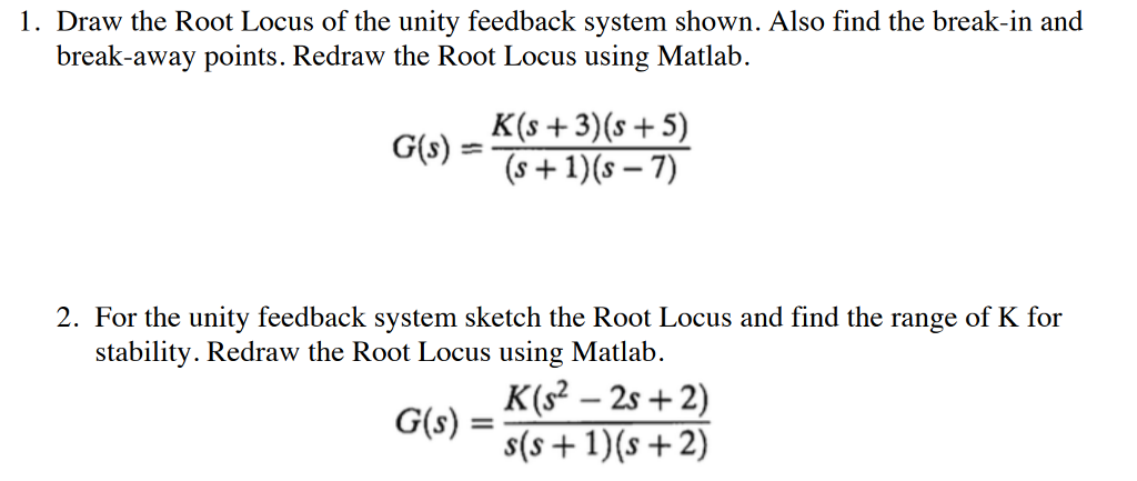 Solved 1. Draw the Root Locus of the unity feedback system | Chegg.com